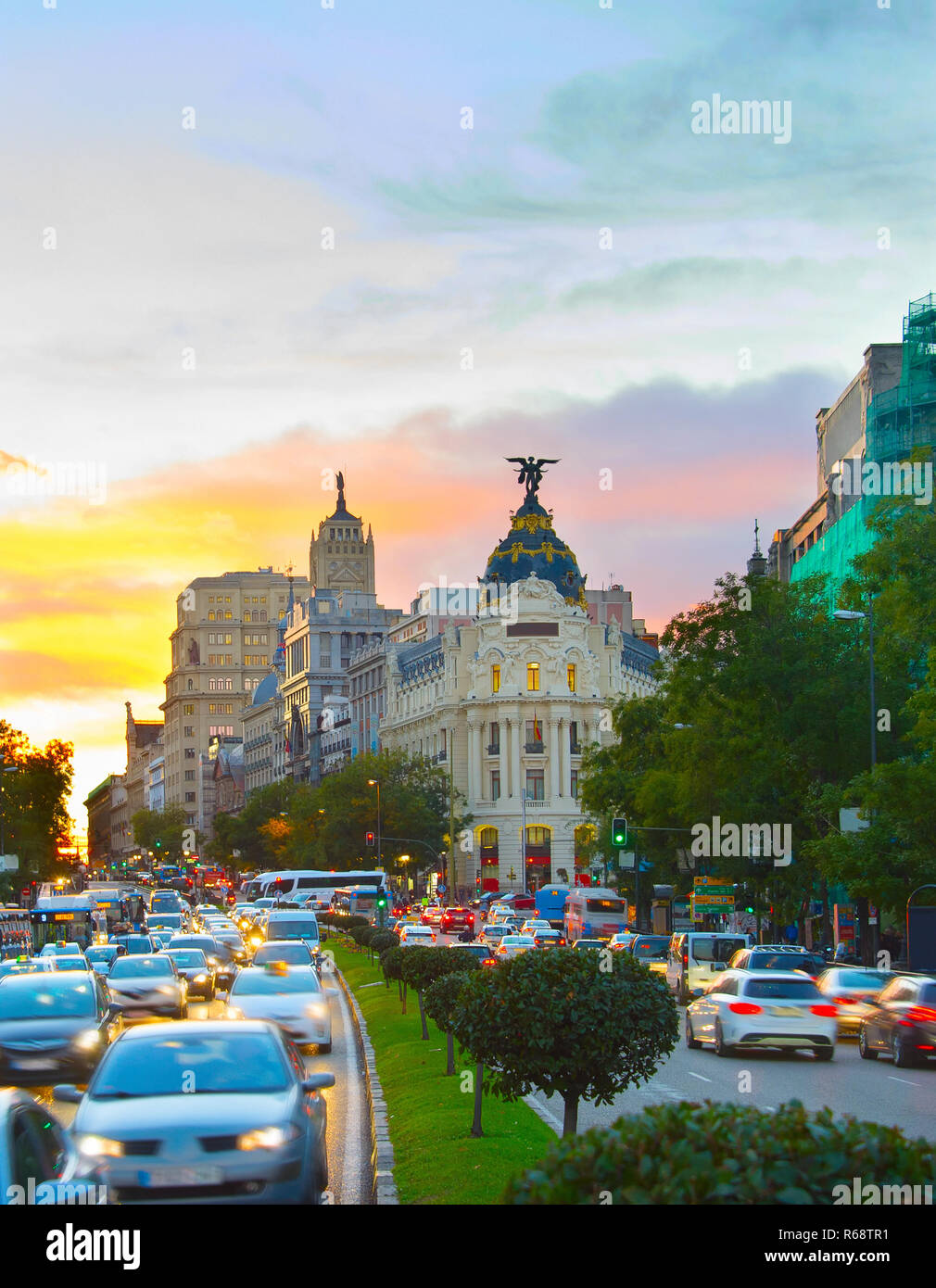 Madrid Downtown busy street, Spain Stock Photo - Alamy