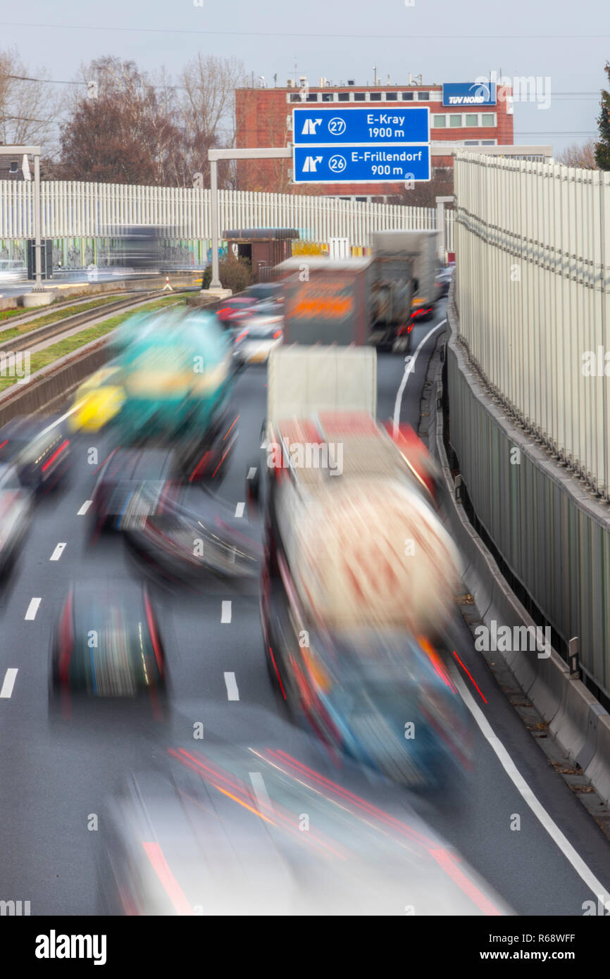 Highway, Autobahn A40, traffic in Essen, Germany, bus lane, this area ...