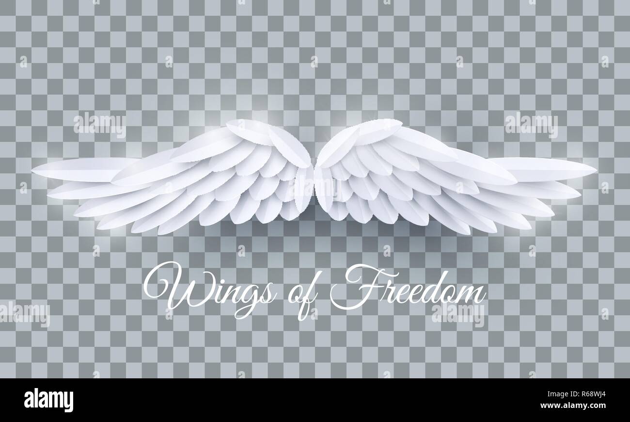 Vector 3d white realistic layered paper cut angel wings Stock Vector ...