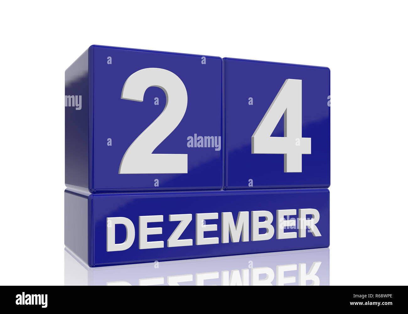 The date of 24 Dezember in white numbers and letters on shiny blue ...