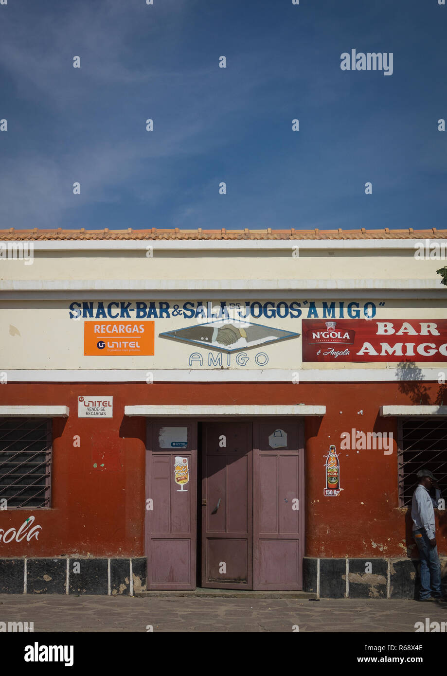 Snack bar in an old portuguese colonial building, Namibe Province ...