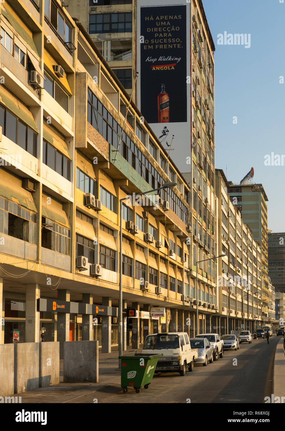 Buildings along the Marginal promenade in Luanda city center at sunset ...