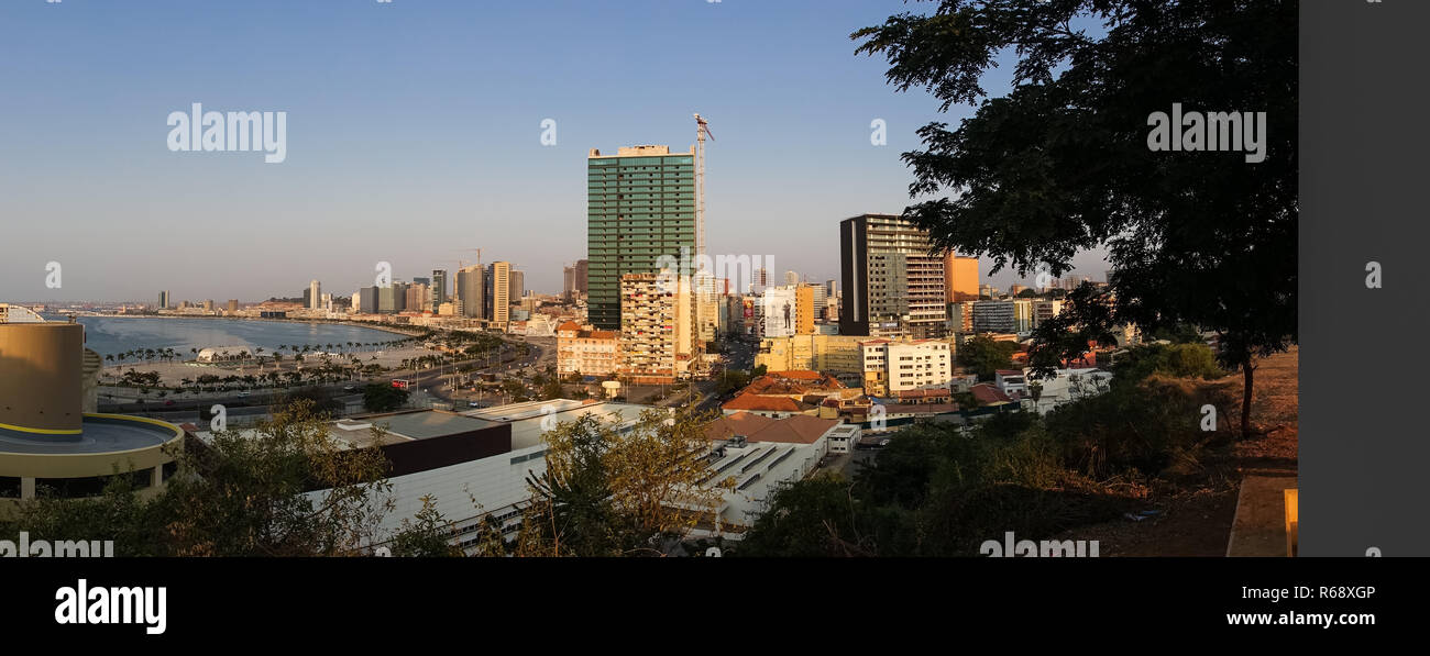 Panoramic view of the Marginal promenade in Luanda city center at ...