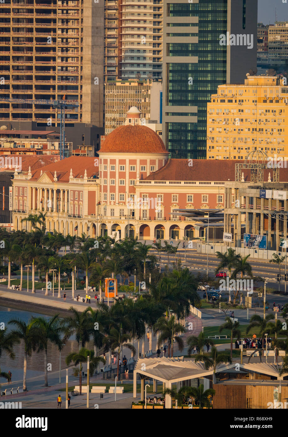 Buildings along the Marginal promenade in Luanda city center at sunset ...