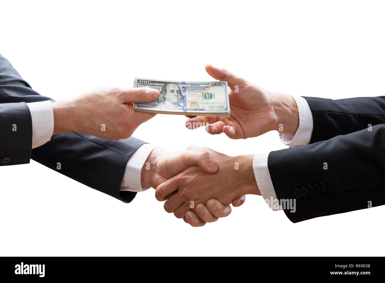 Two Businesspeople Shaking Hands And Receiving Banknote Stock Photo - Alamy