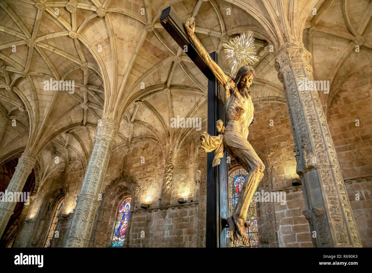 Crucified Christ inside Santa Maria de Belem church in Lisbon, Portugal ...