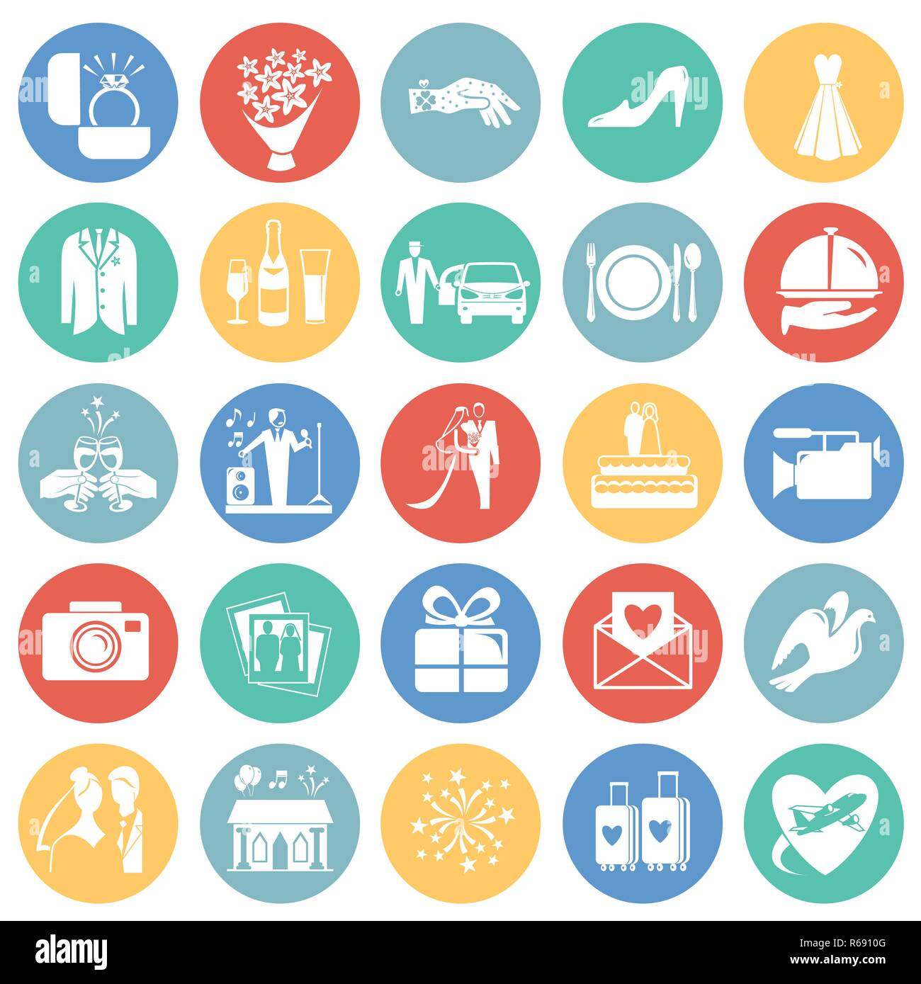 Wedding icons set on color circles background for graphic and web ...