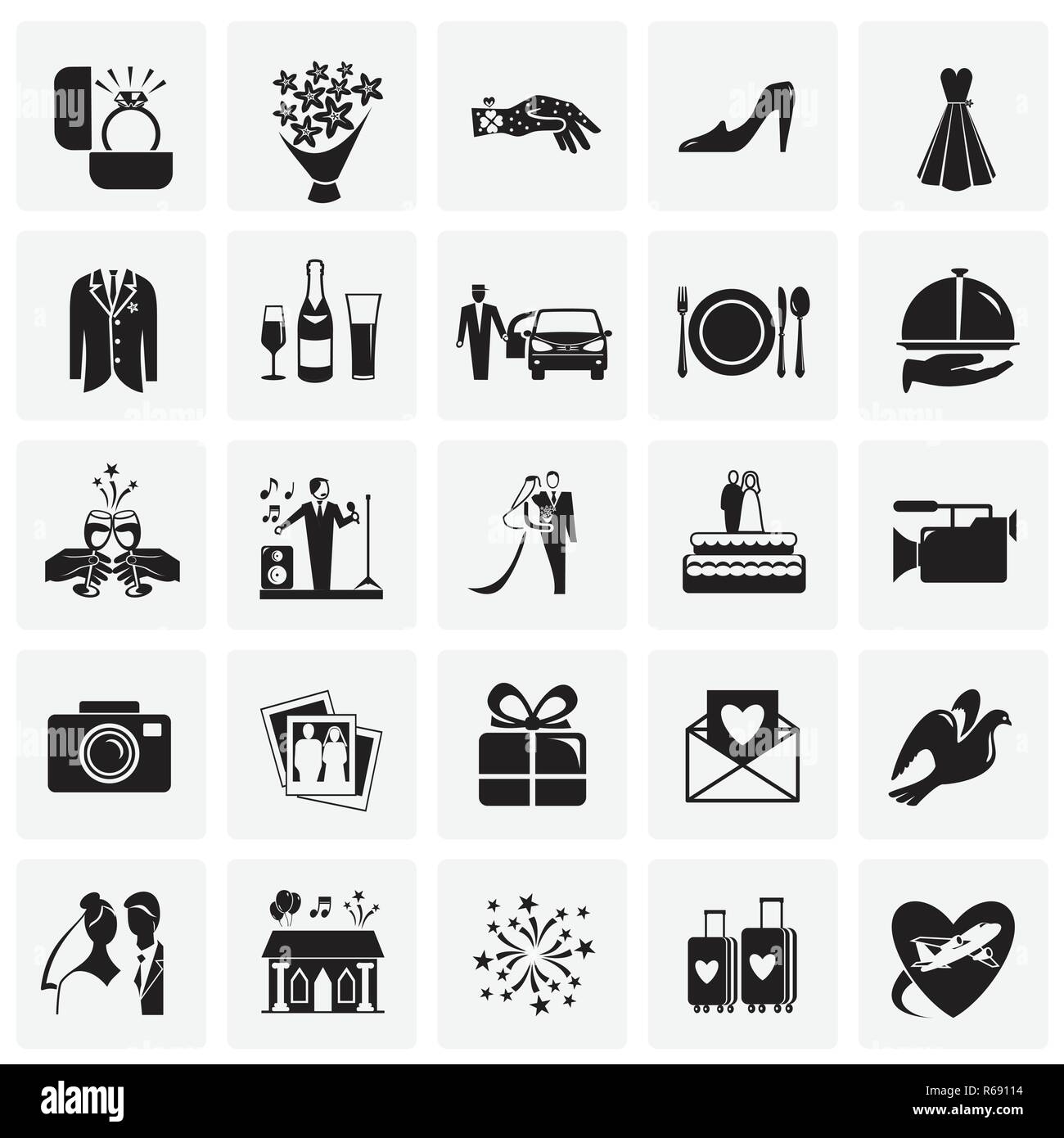 Wedding icons set on squares background for graphic and web design ...