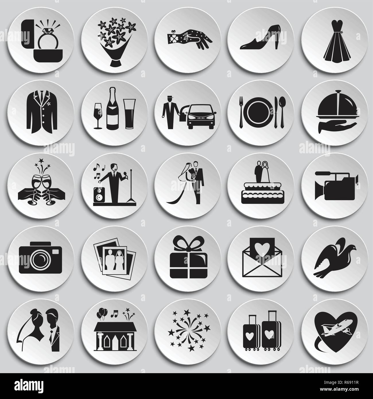 Wedding icons set on plates background for graphic and web design ...