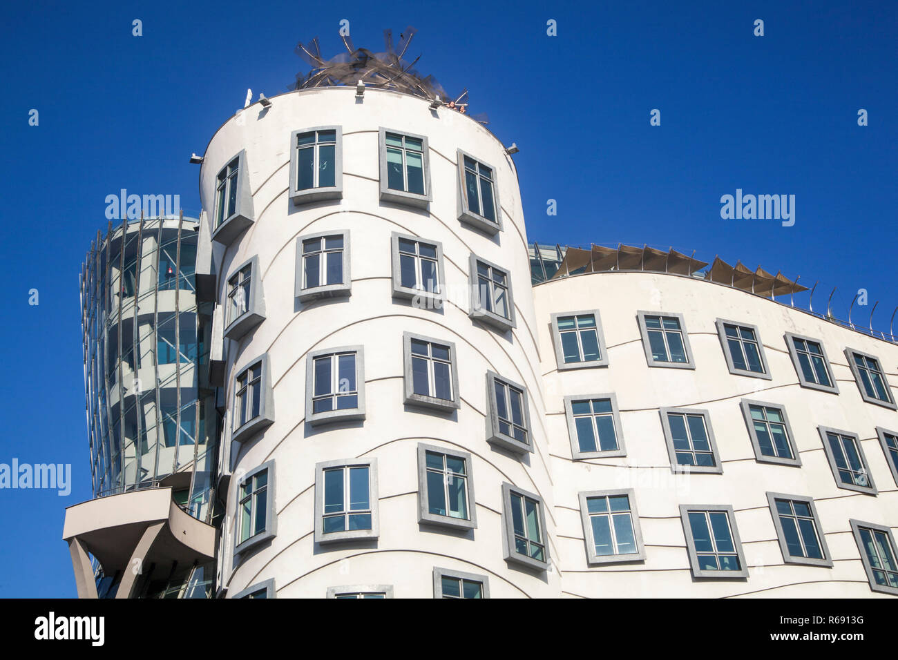Prague, Czech Republic - July 14 2018: A facade with windows of a ...