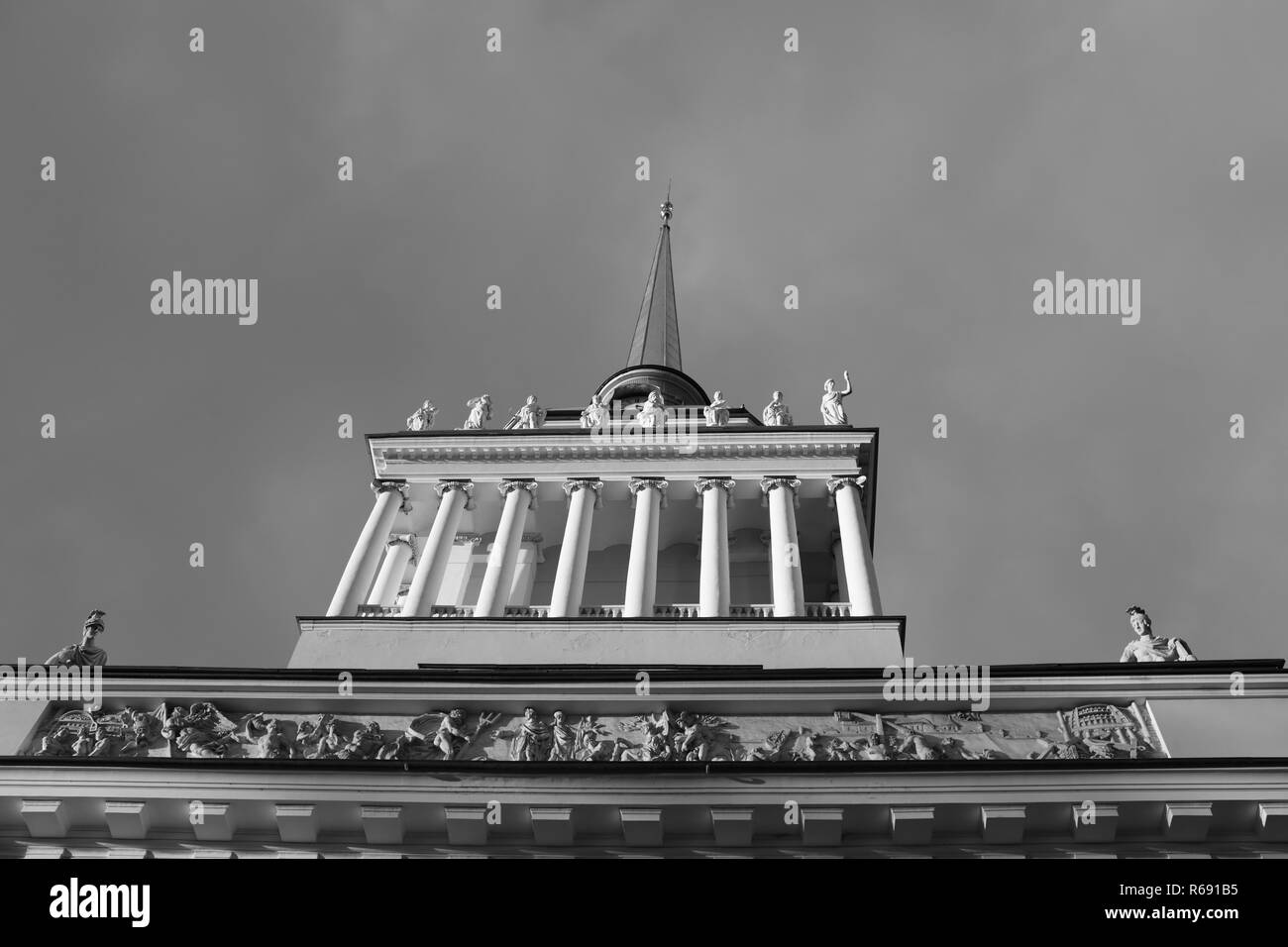classical architecture, facade with bas-relief columns and statues ...