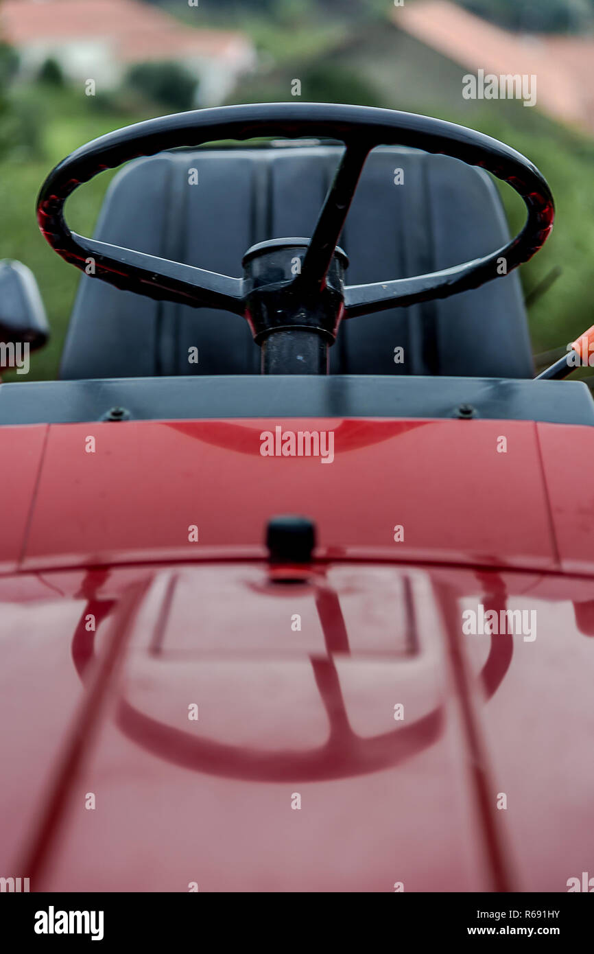 Top View of a Red Farming Tractor Stock Photo - Alamy