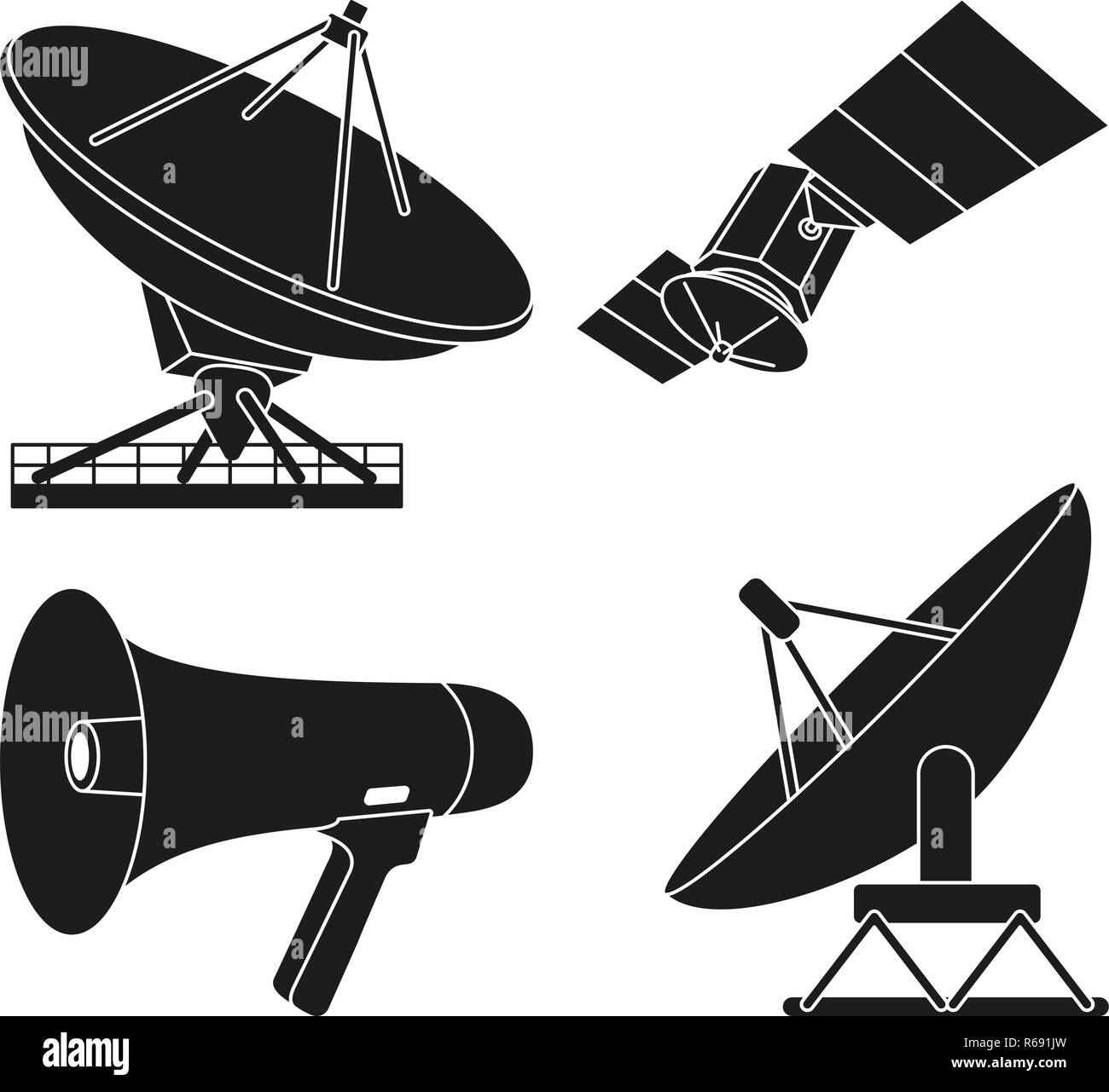 Black white telecommunication silhouette elements Stock Vector Image ...