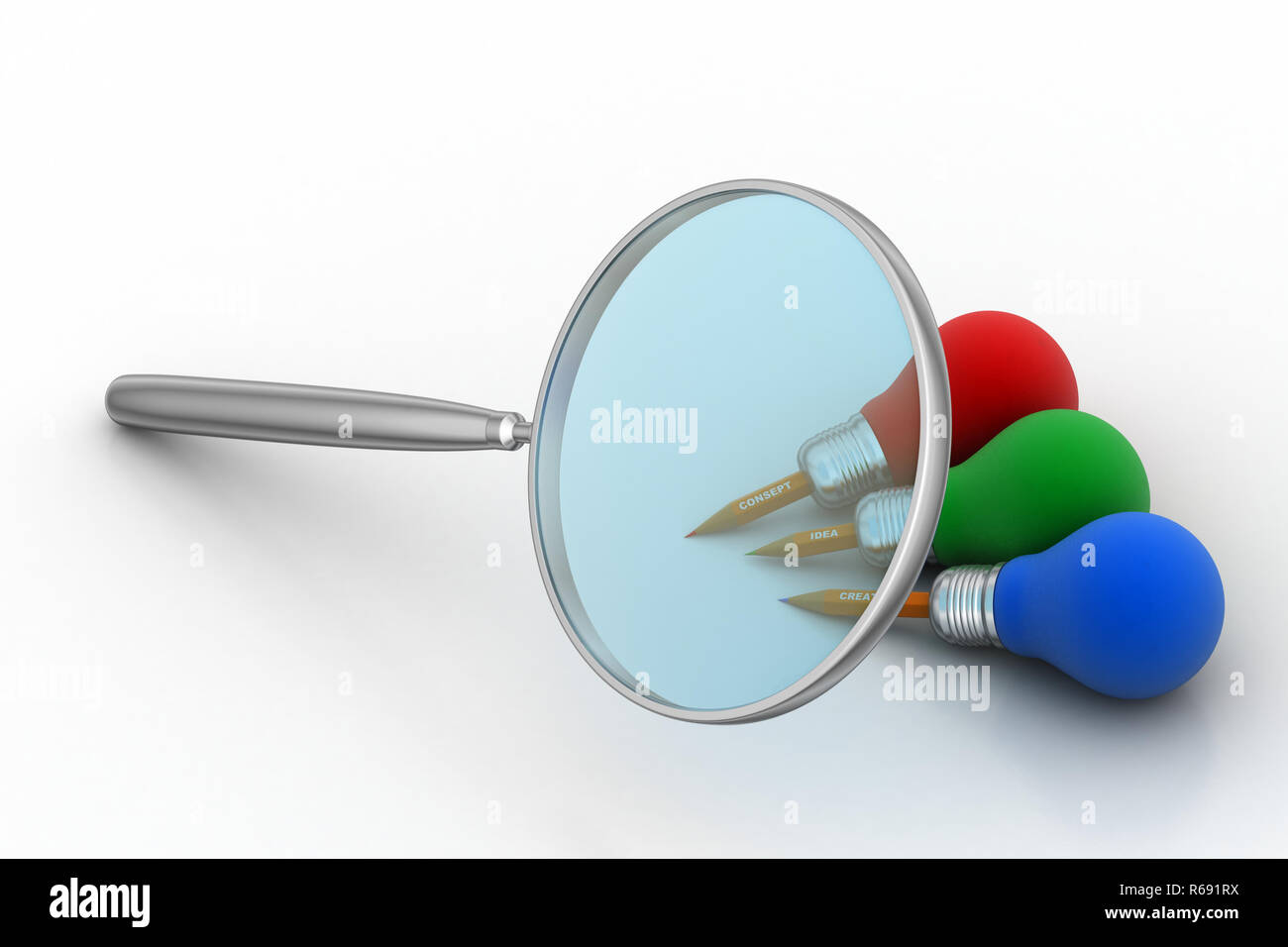 light bulb creative and leadership concept searching through magnifier ...