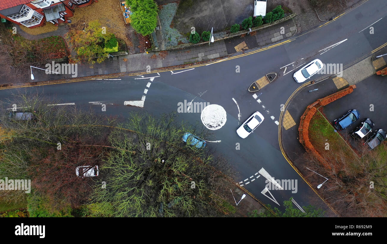 Aerial view of a roundabout road junction in the UK Stock Photo - Alamy