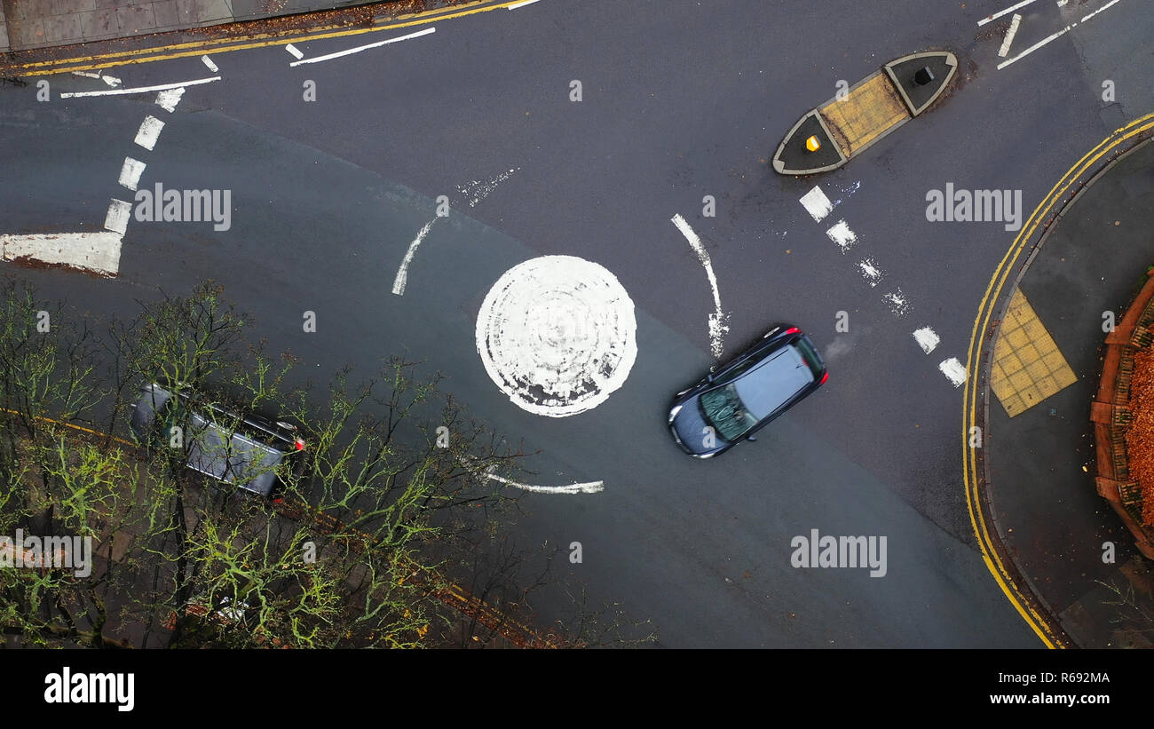 Aerial view of a roundabout road junction in the UK Stock Photo - Alamy