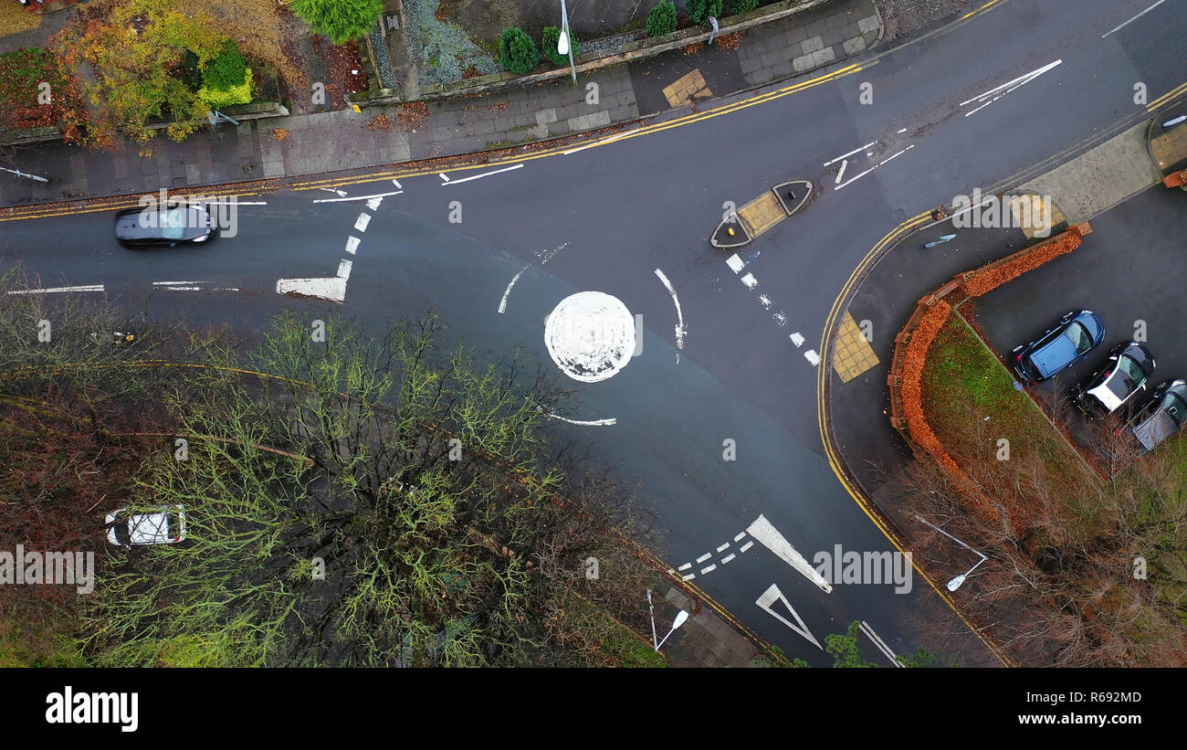 Aerial view of a roundabout road junction in the UK Stock Photo - Alamy