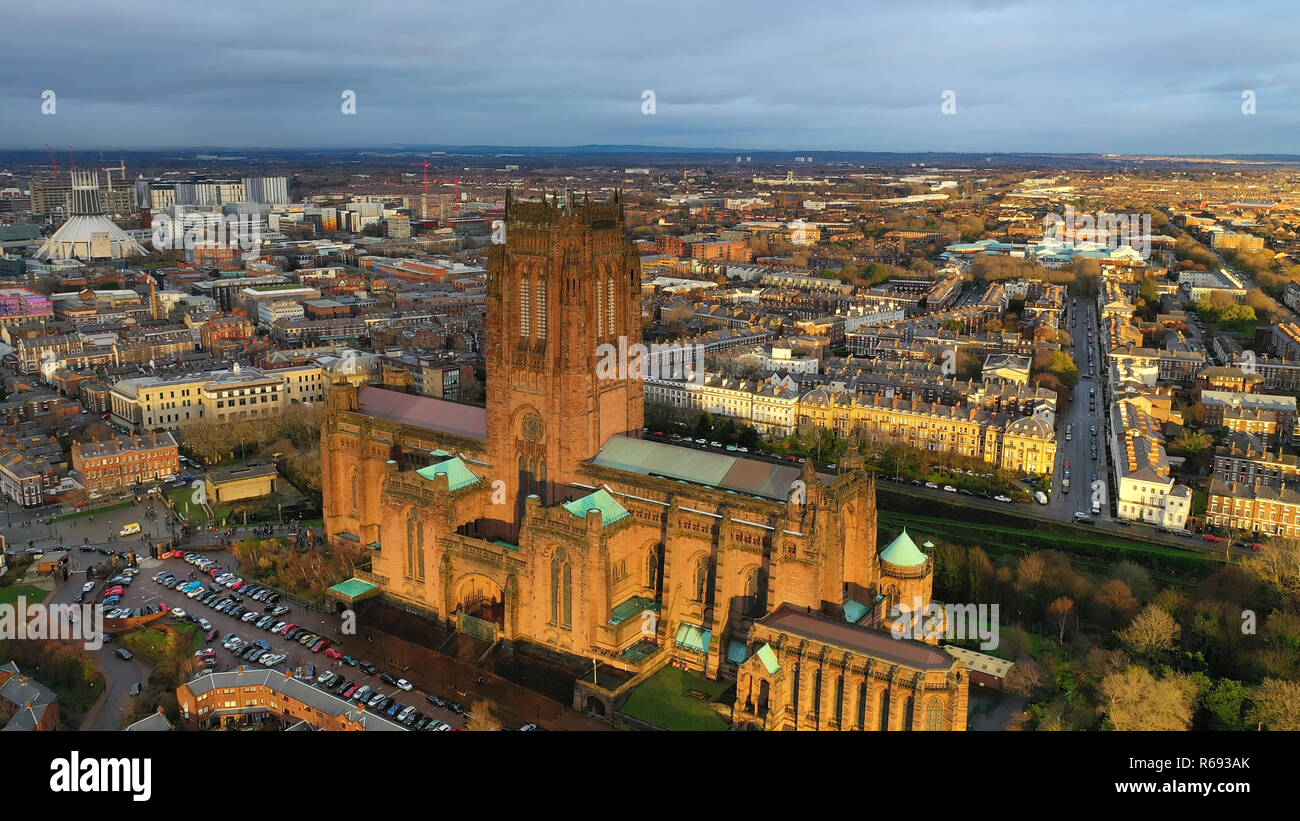 Aerial view of Liverpool cathedral built on St James's Mount Stock ...