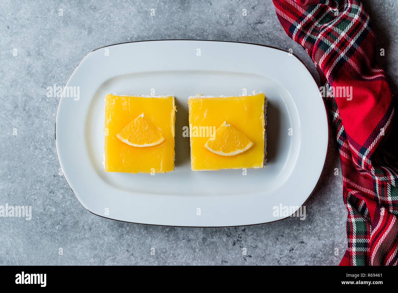 Square Slice of Orange Mascarpone Quark Cake. Dessert Concept Stock ...