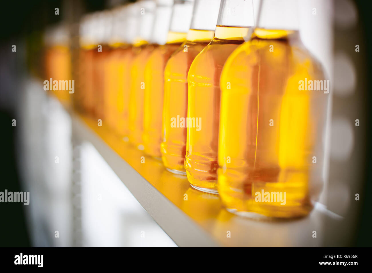 beer bottles on the shelves. many beer bottles standing in a line ...