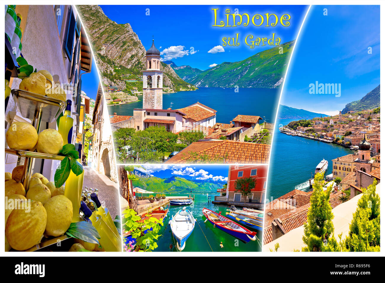 Limone sul Garda collage postcard with label Stock Photo - Alamy