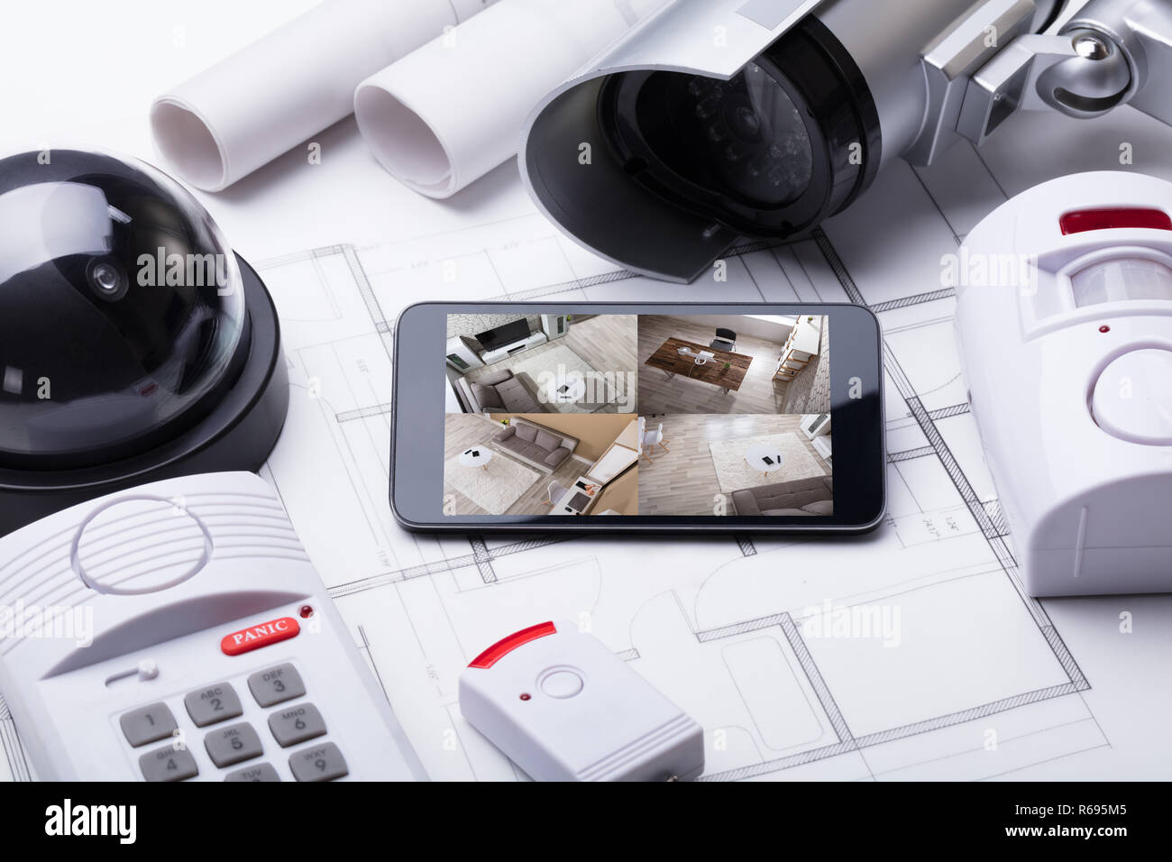 Smart Home System On Mobilephone With Security Equipment Stock Photo ...