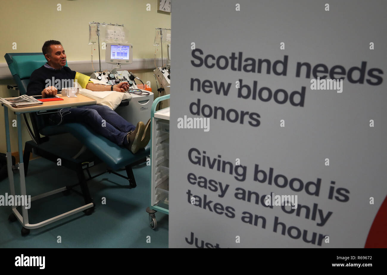 Blood donor Alan Caplan giving blood at the Glasgow Donor Centre as the ...
