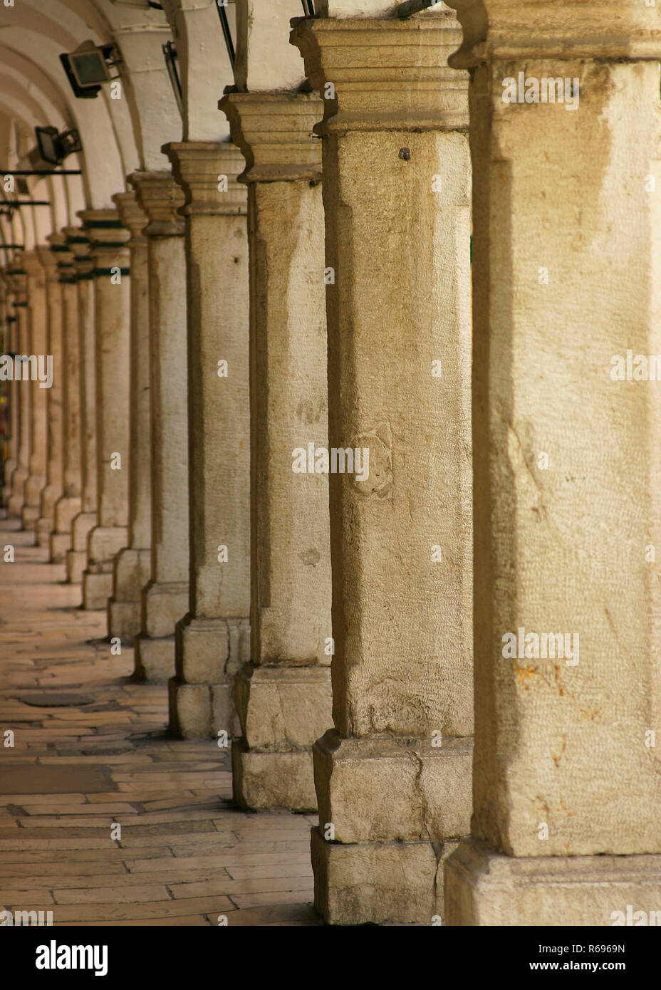 colonnaded walkway with pillars columns corfu city greece Stock Photo ...