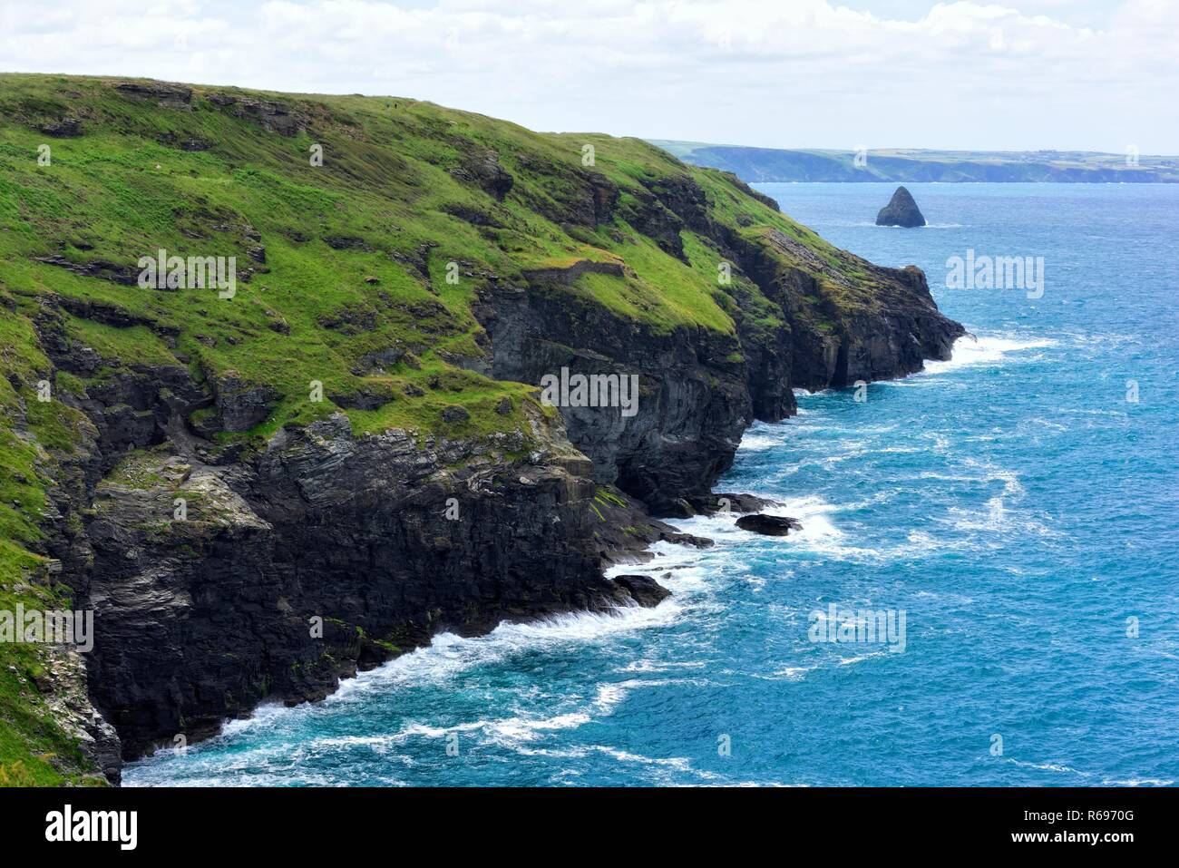 Tintagel coastline with Gull rock in the background,Cornwall,England,UK ...