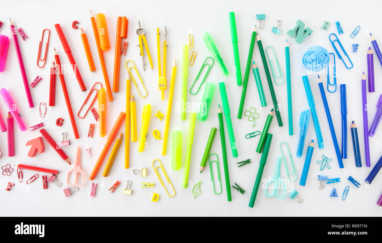 Colorful School Supplies Stock Photo - Alamy