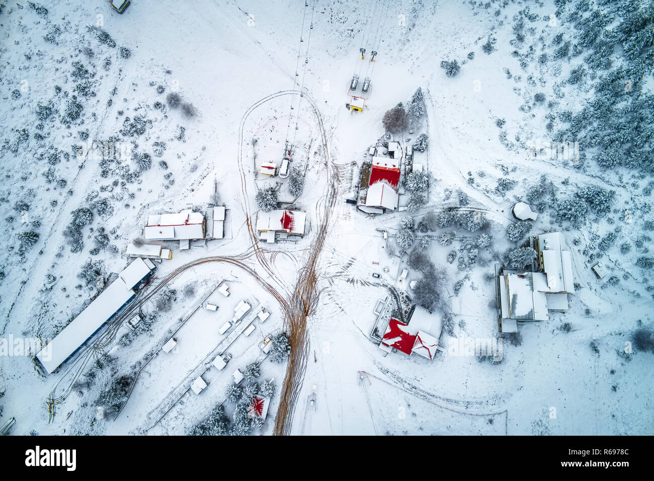 Aerial View at Ski Resort Seli in the mountain range of Vermio, in ...