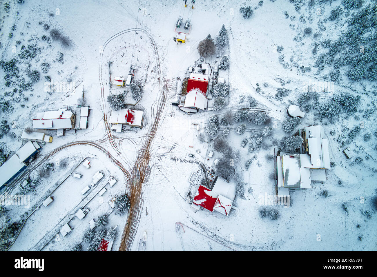 Aerial View at Ski Resort Seli in the mountain range of Vermio, in ...