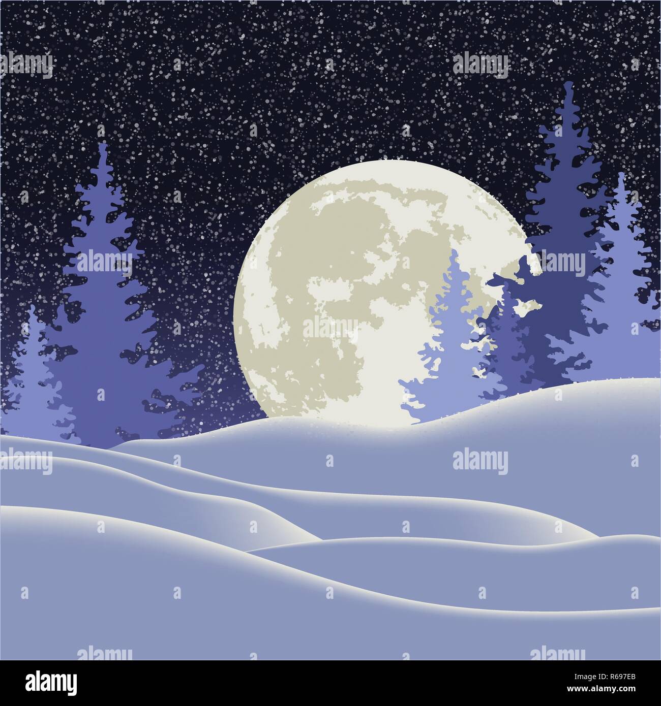 Moon Winter Landscape Winter Forest In Watercolor, Snow Landscape,