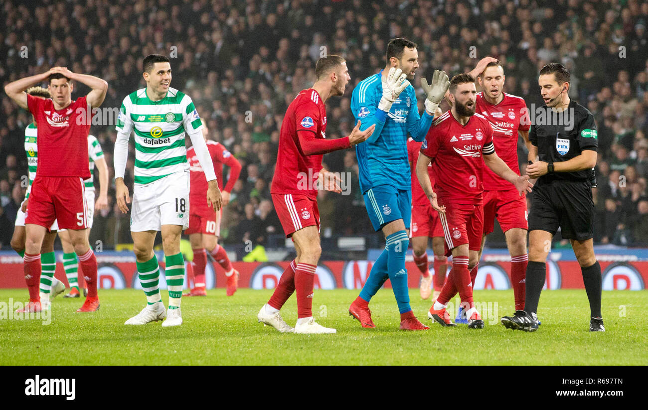 Referee Andrew Dallas upsets the Aberdeen players by awarding a penalty ...