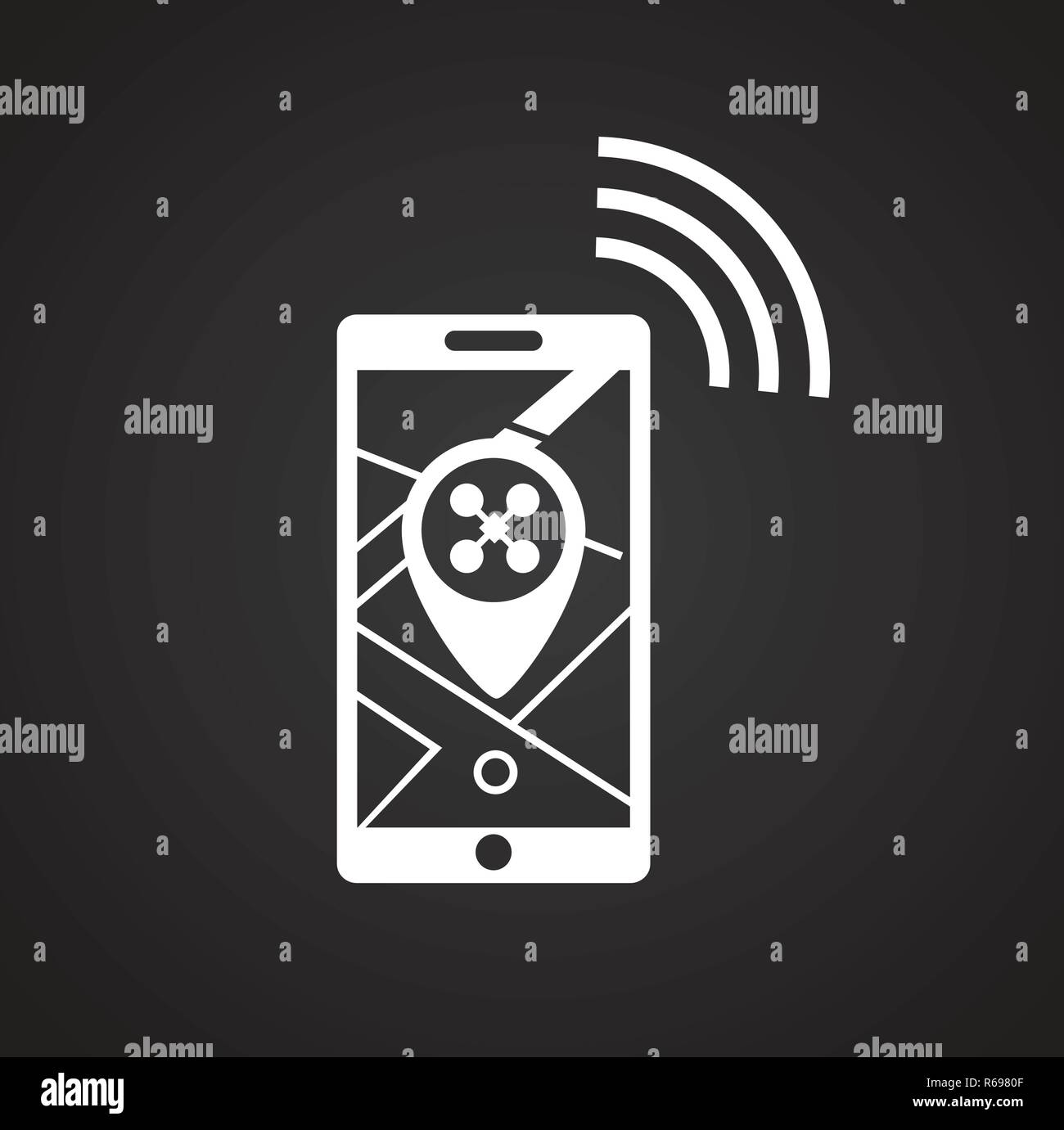 Drone live tracking monitor icon on black background for graphic and ...