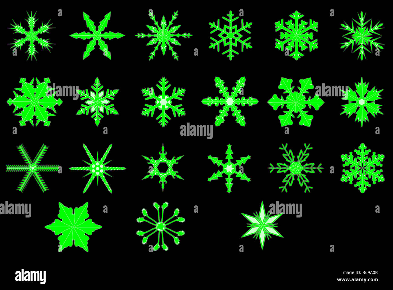 Green Neon Snowflakes Stock Photo - Alamy