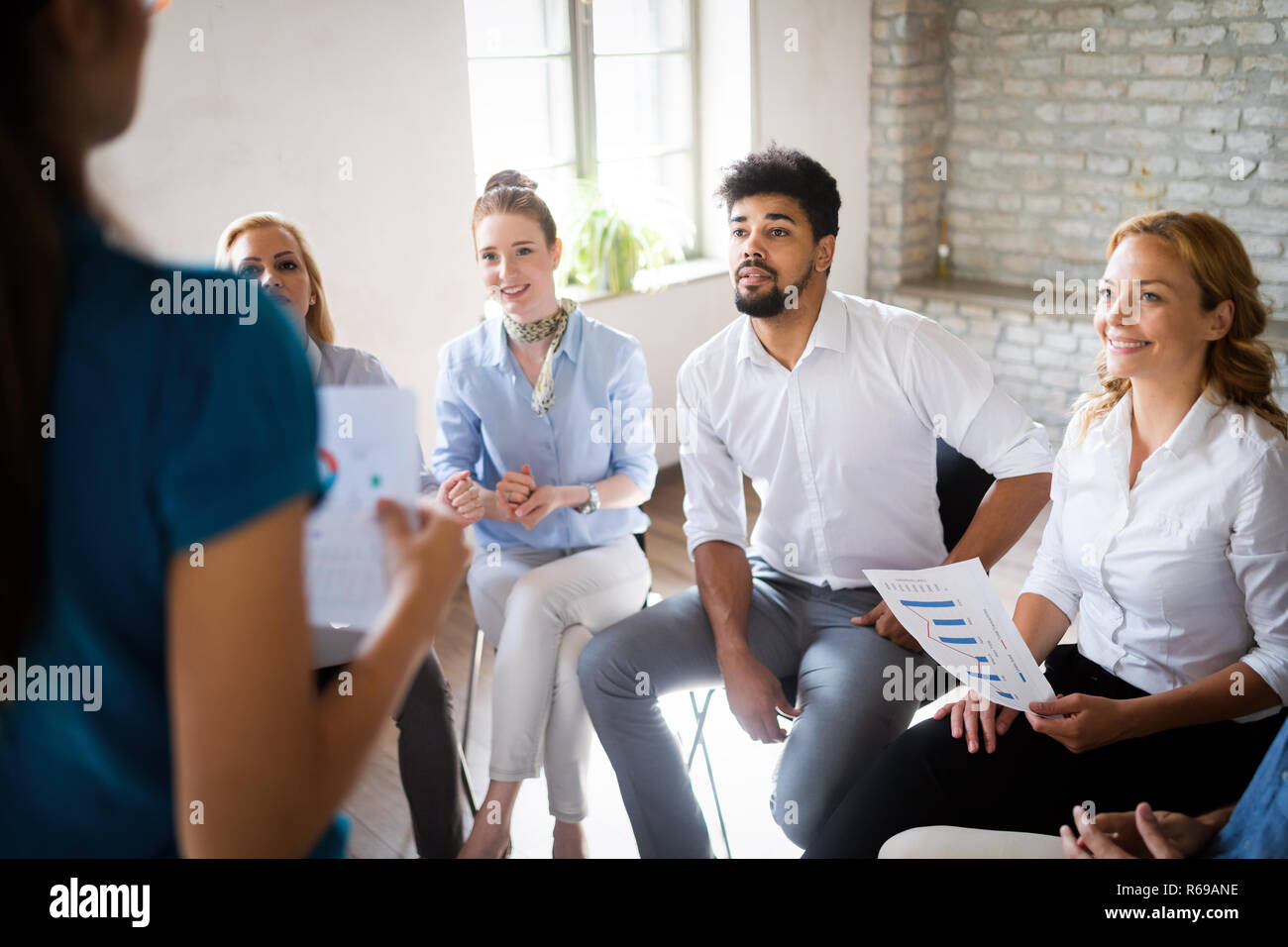 Happy creative team in office. Business, startup, design, people and ...