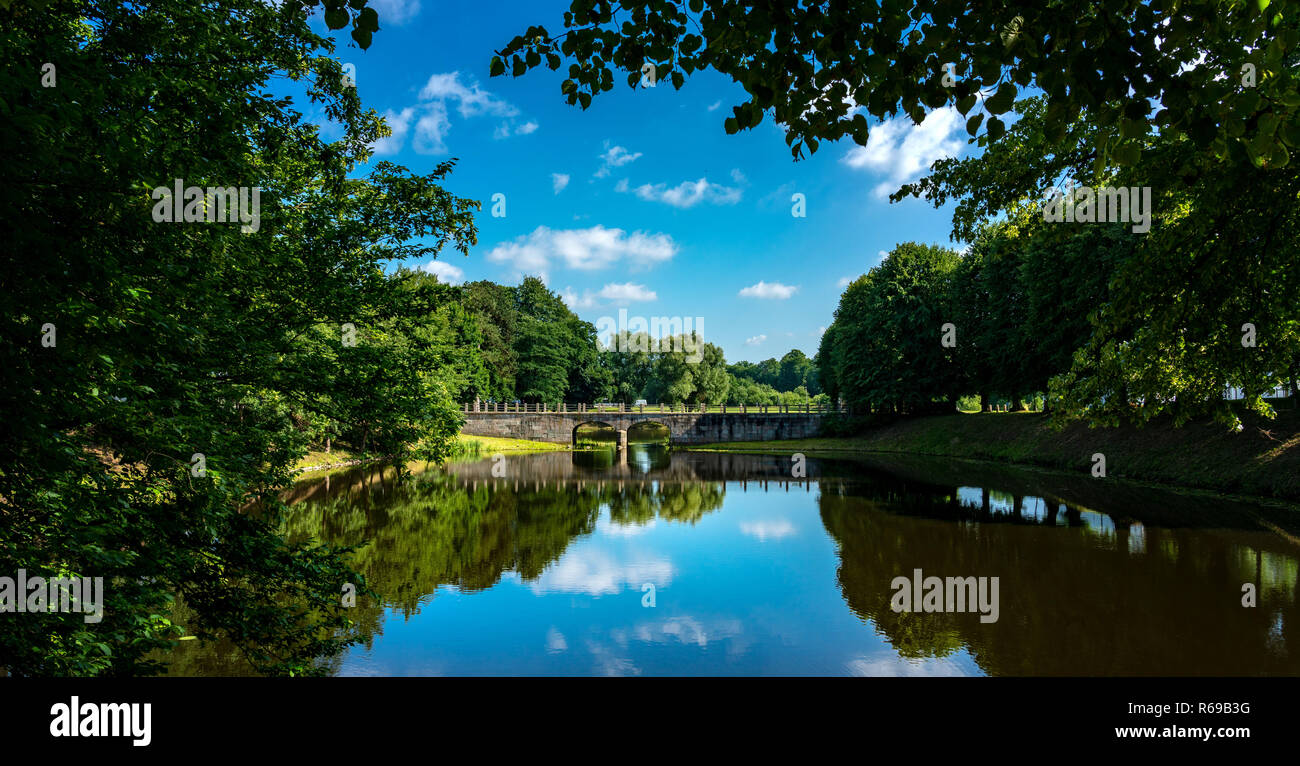 Small Bridge At The Castle Moat In Ahrensburg Stock Photo - Alamy