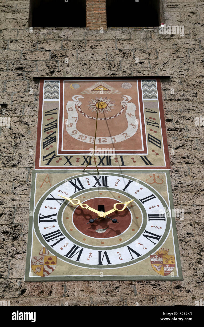 Sun Clock And Tower Clock Stock Photo - Alamy
