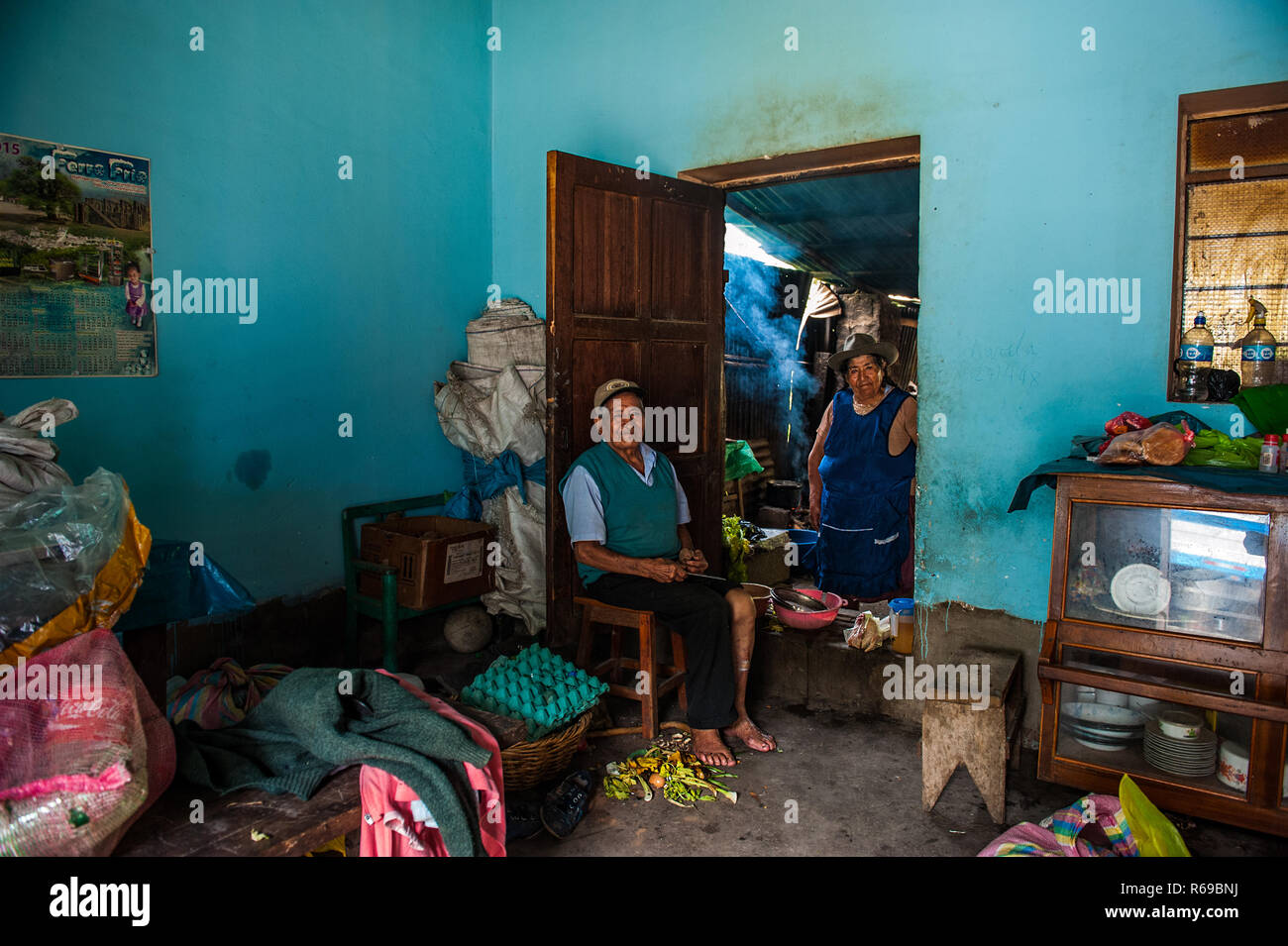 Peruvian marriage poses for a picture in his home in the small town of ...