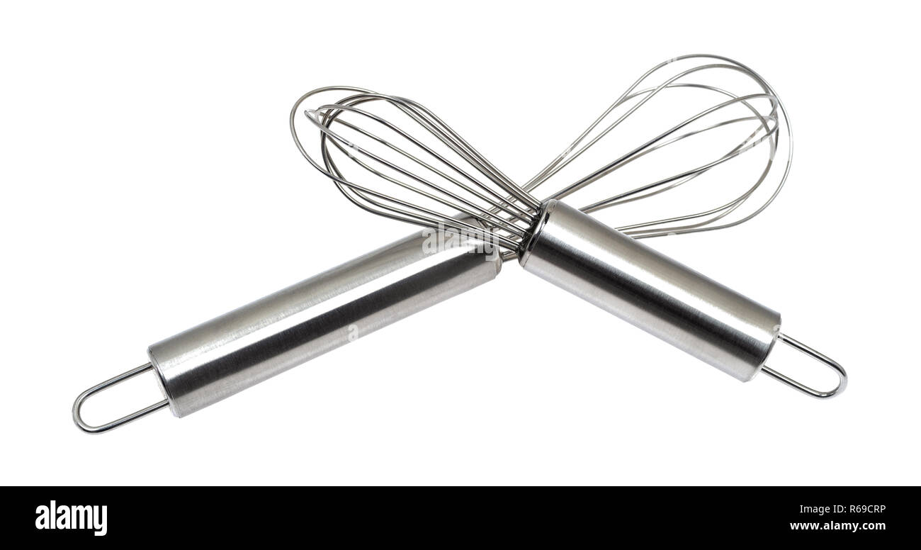 Two kitchen whisks isolated on a white background Stock Photo - Alamy