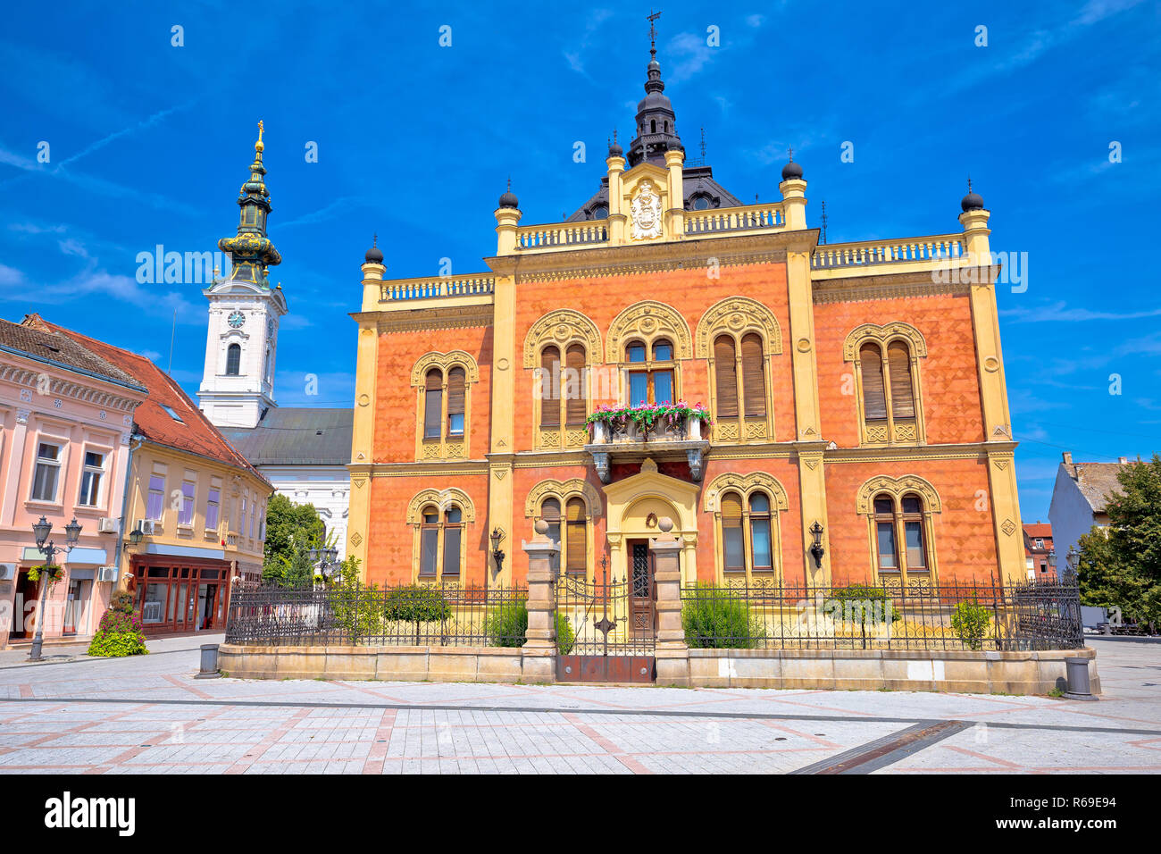 Novi Sad square and church architecture view, Vojvodina region of ...