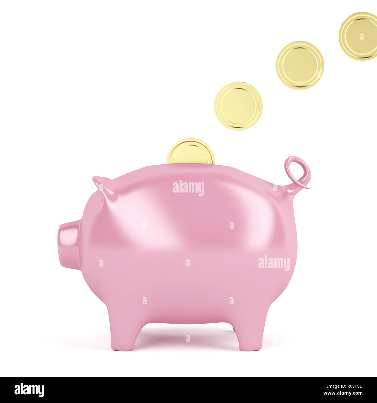Golden coins falling piggy bank hi-res stock photography and images - Alamy