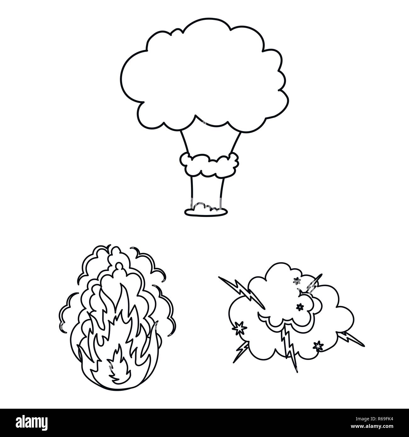 Different explosions outline icons in set collection for design.Flash ...