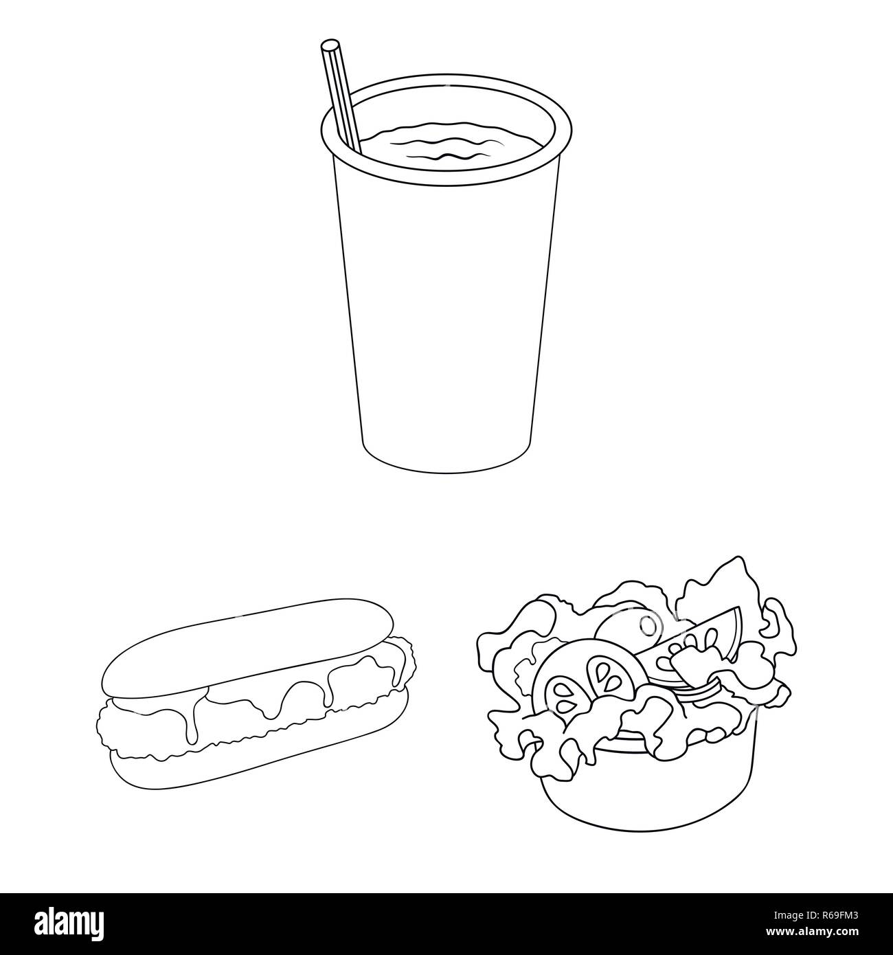 Fast food outline icons in set collection for design.Food from semi ...
