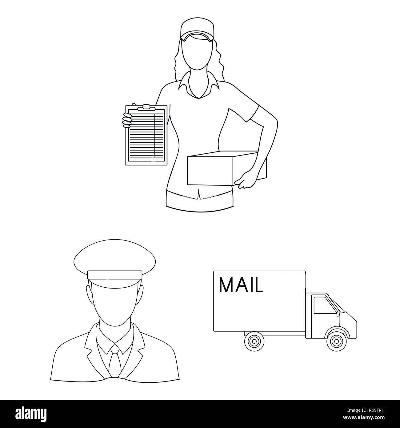 Mail and postman outline icons in set collection for design. Mail and ...