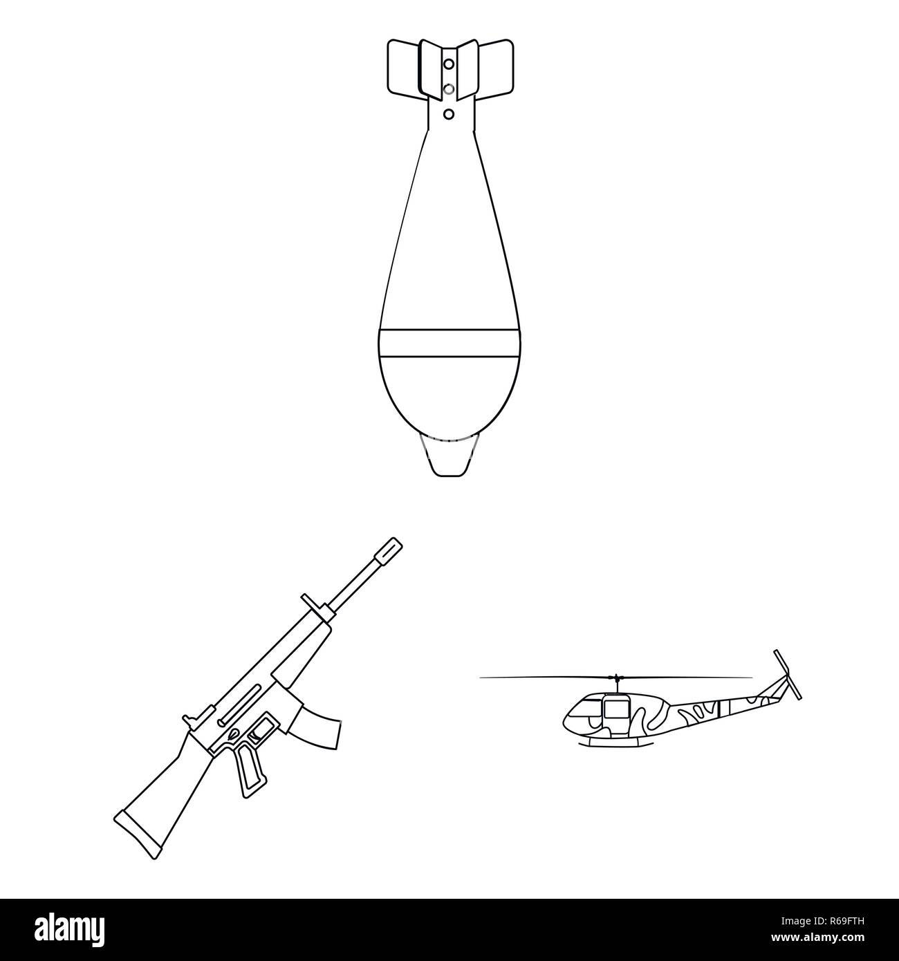Army and armament outline icons in set collection for design. Weapons ...