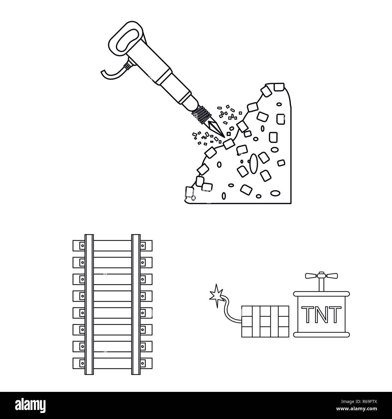 Mining industry outline icons in set collection for design. Equipment ...