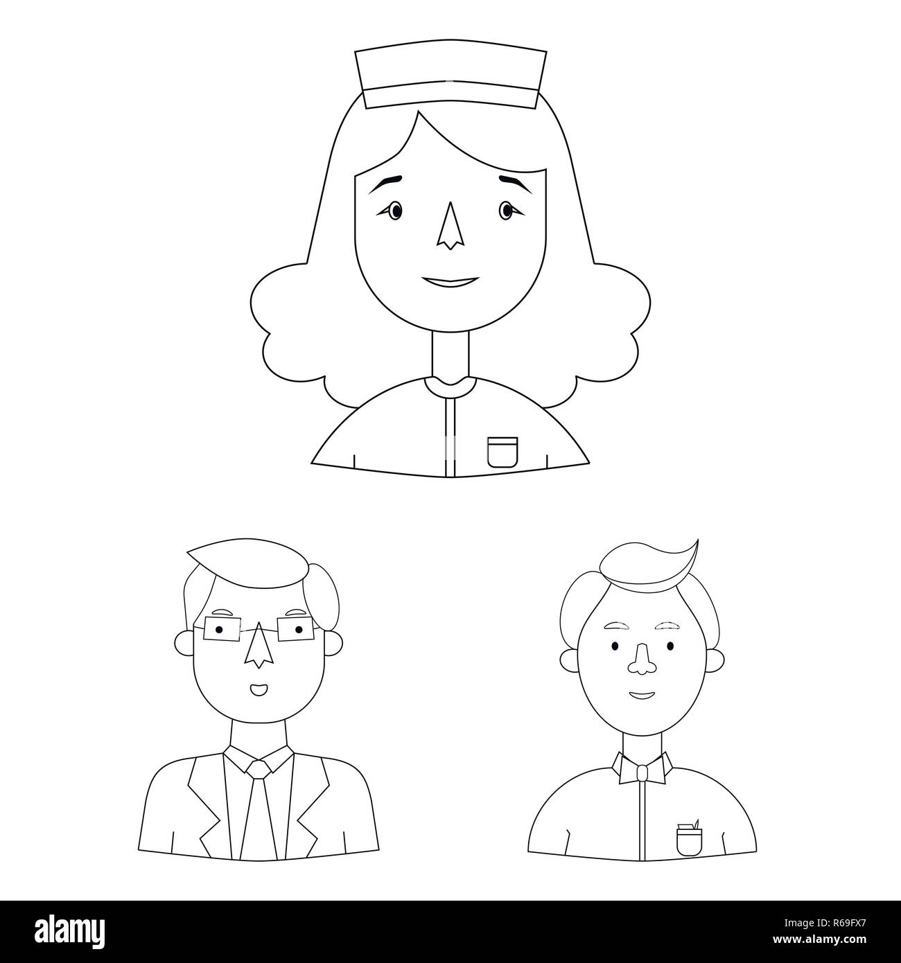 People of different professions outline icons in set collection for ...