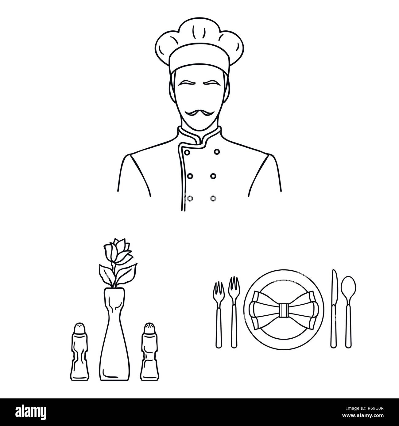 Restaurant and bar outline icons in set collection for design. Pleasure ...